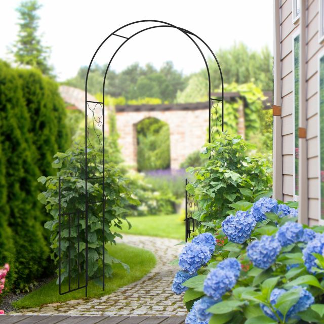 89.25" Metal Garden Arch with Gate, Garden Arbor Trellis for Climbing ...